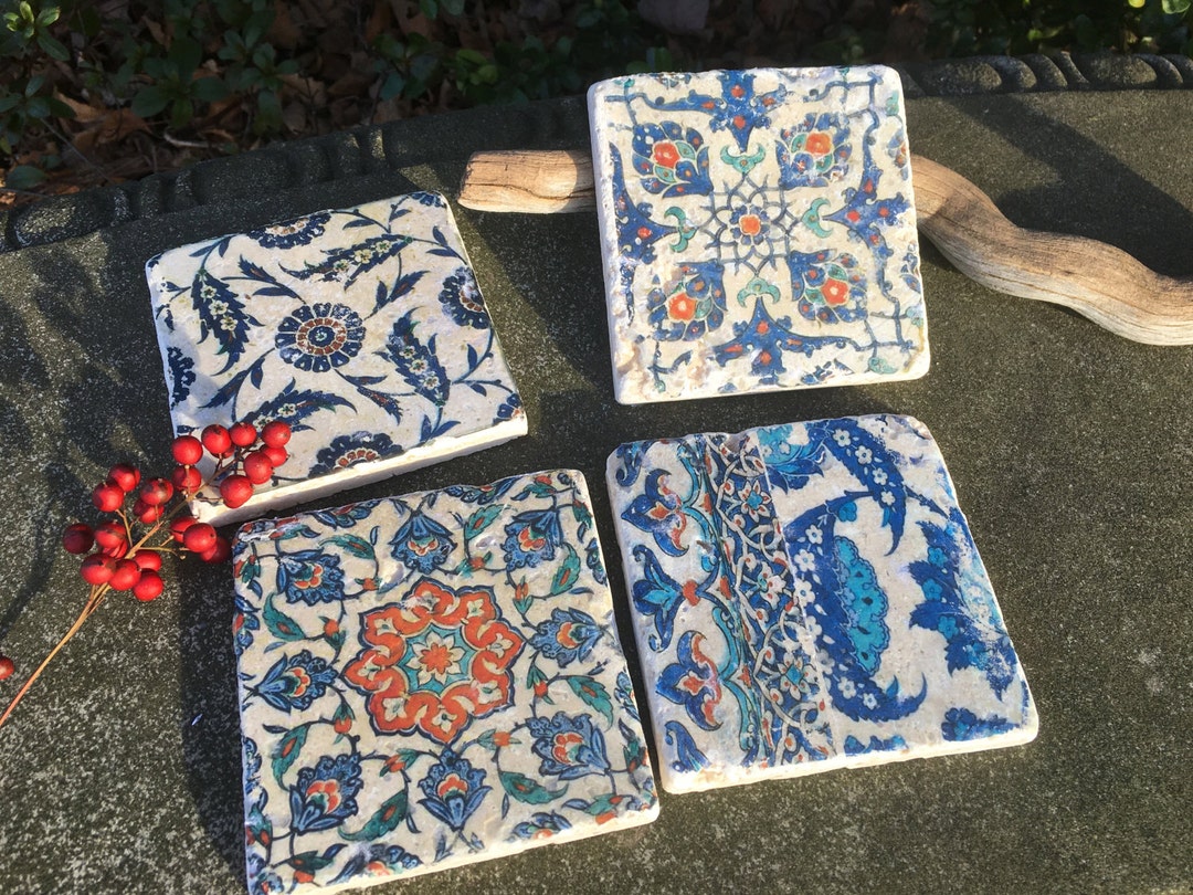 Iznik Turkish Tile Coasters- Set of 4 - Etsy