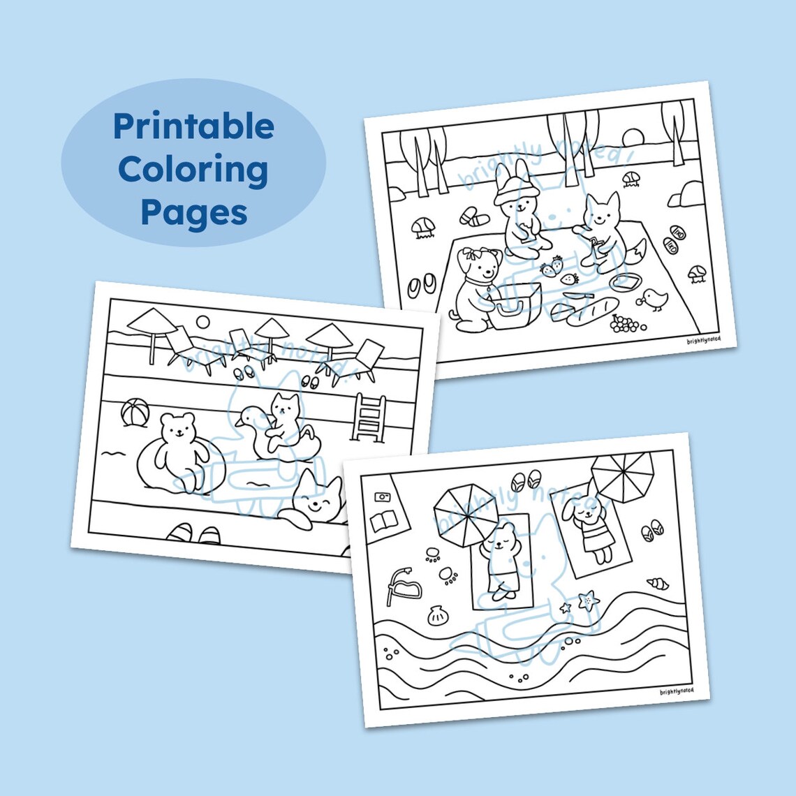 Cute Summer Coloring Pages 3 Pages - Etsy