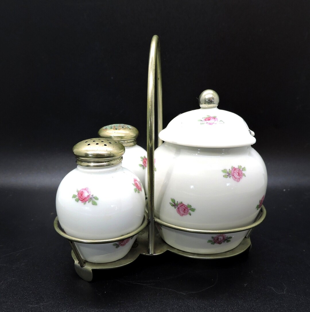 Thomas Germany Porcelain/china White With Pink Roses Condiment Set #892 ...