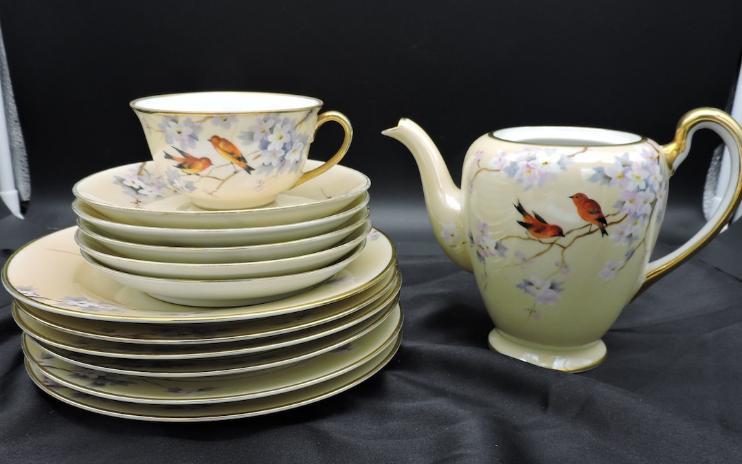 Gorgeous Noritake Morimura Green Stamp Japanese 13 Piece China Set ...