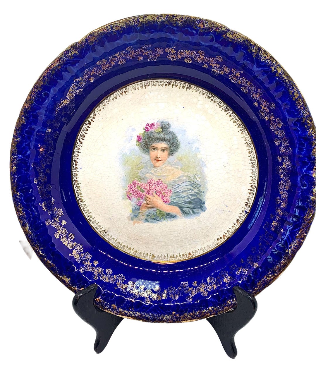 Antique Cobalt Blue Portrait 10.5” Serving Bowl Warranted - Etsy