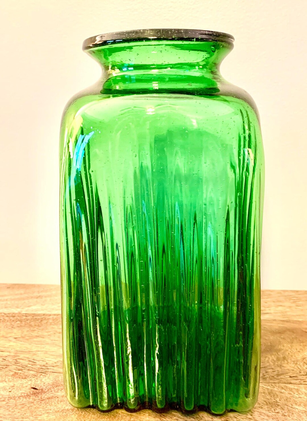 Large Hand Blown Green Ribbed Glass Container/canister 11.25”H - Etsy