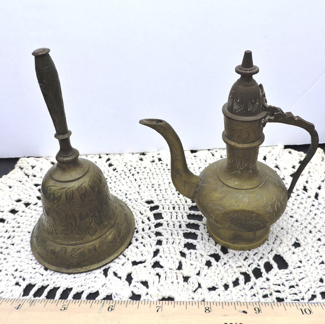 Vintage India Brass Bell Hand Engraved Handcrafted Tea Bell and Vintage ...