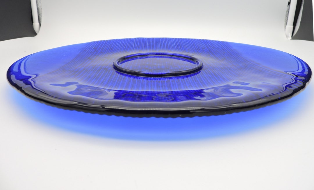 Large Cobalt Blue Reverse Ribbed and Textured Glass Plate 13" Diameter ...