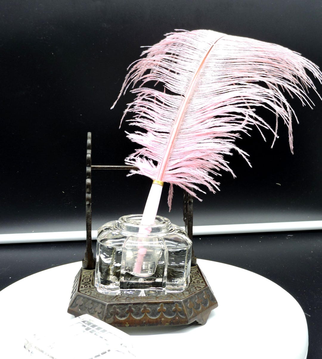Antique Cast Art Nouveau Metal Inkwell Holder With Glass Inkwell ...
