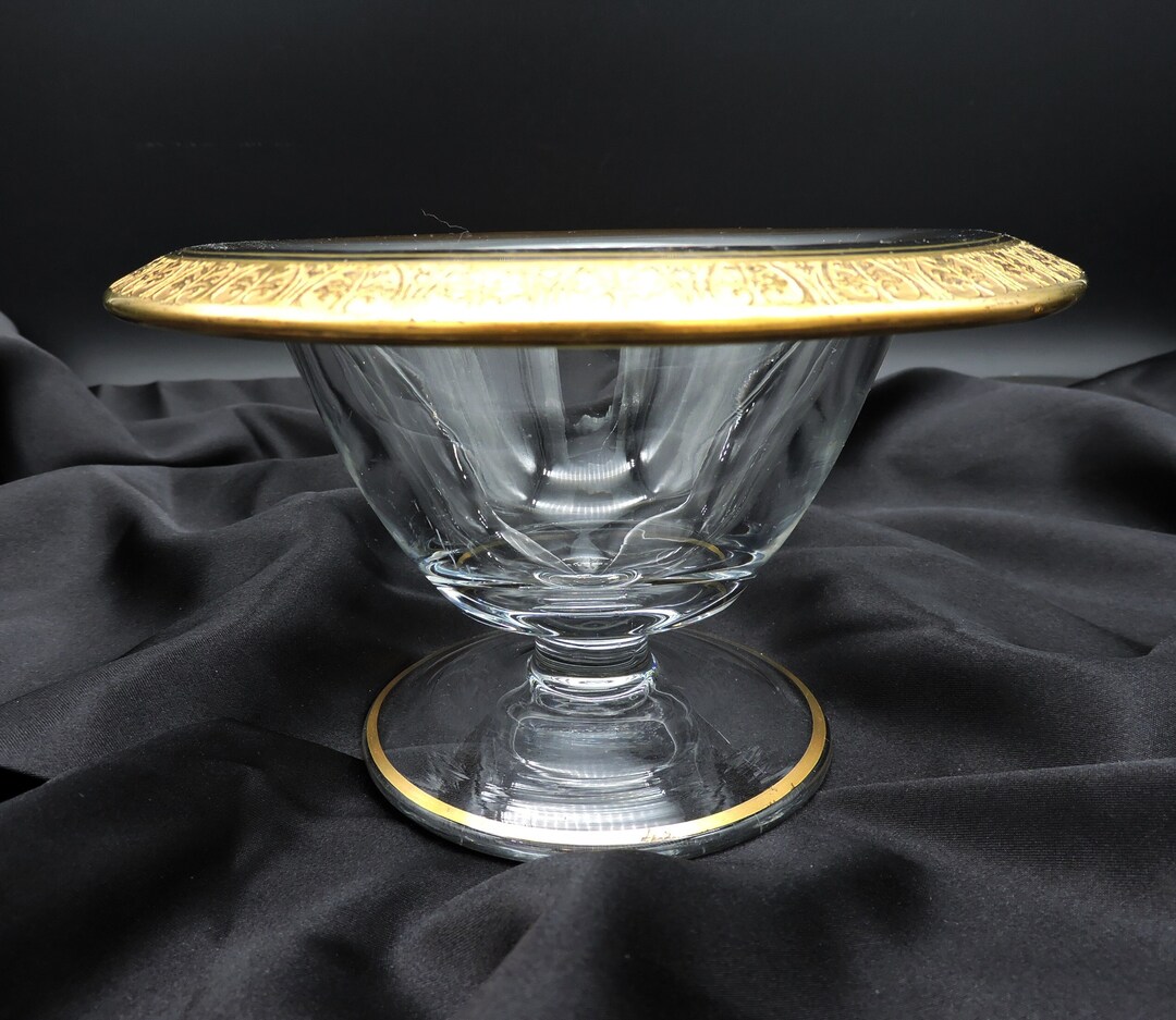 Vintage Glass Footed Compote Dish With Raised Gold Florentine Trim - Etsy