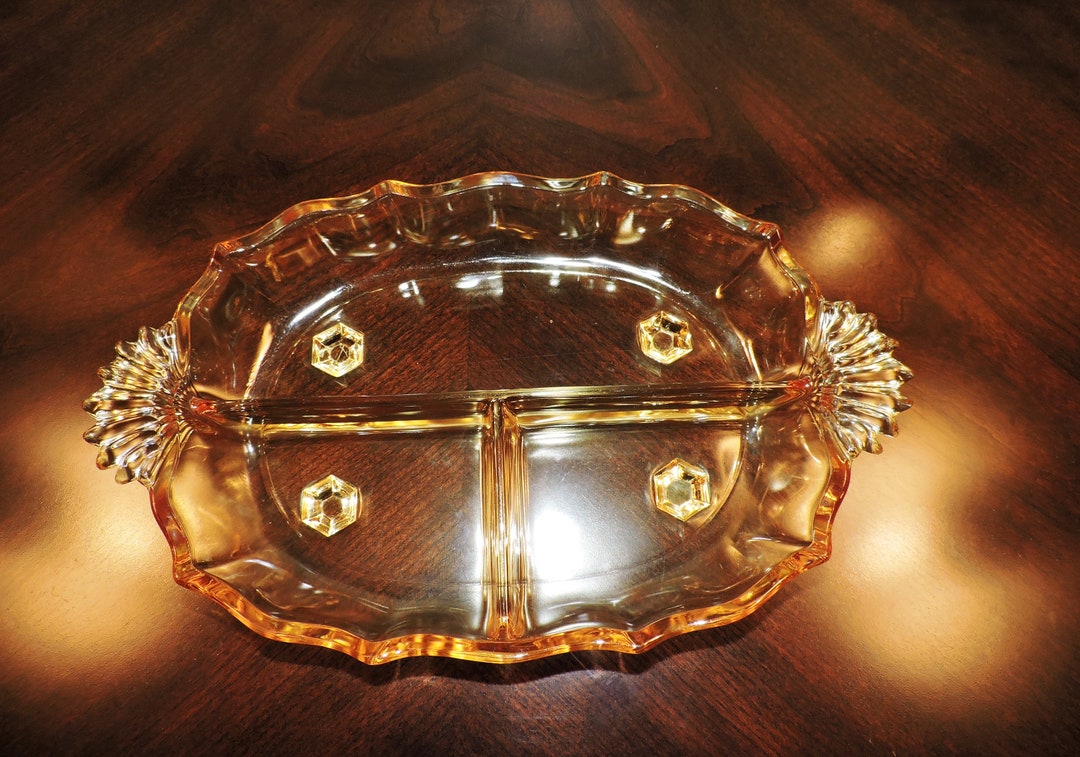 Vintage Fostoria Baroque Pattern Amber Glass 3 Part Relish Dish 2 ...