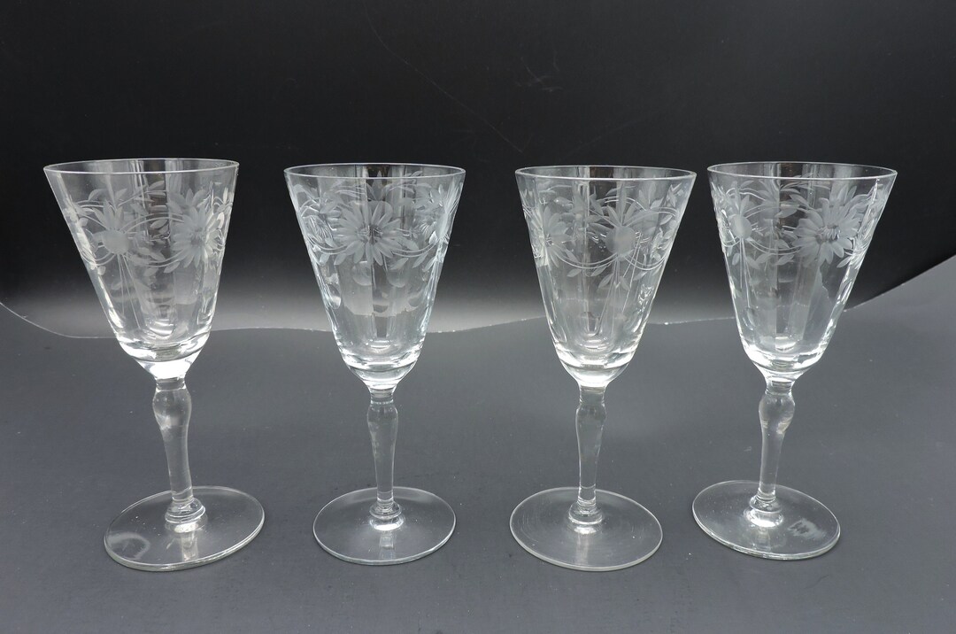 Set of 4-seneca Cut 250 Etched Crystal Sherry Glasses 5"h - Etsy