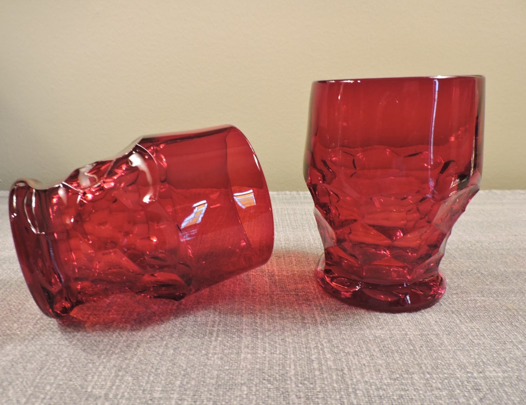 Set of 4-viking Georgian Pattern Ruby Red Depression Glass 9 Oz ...
