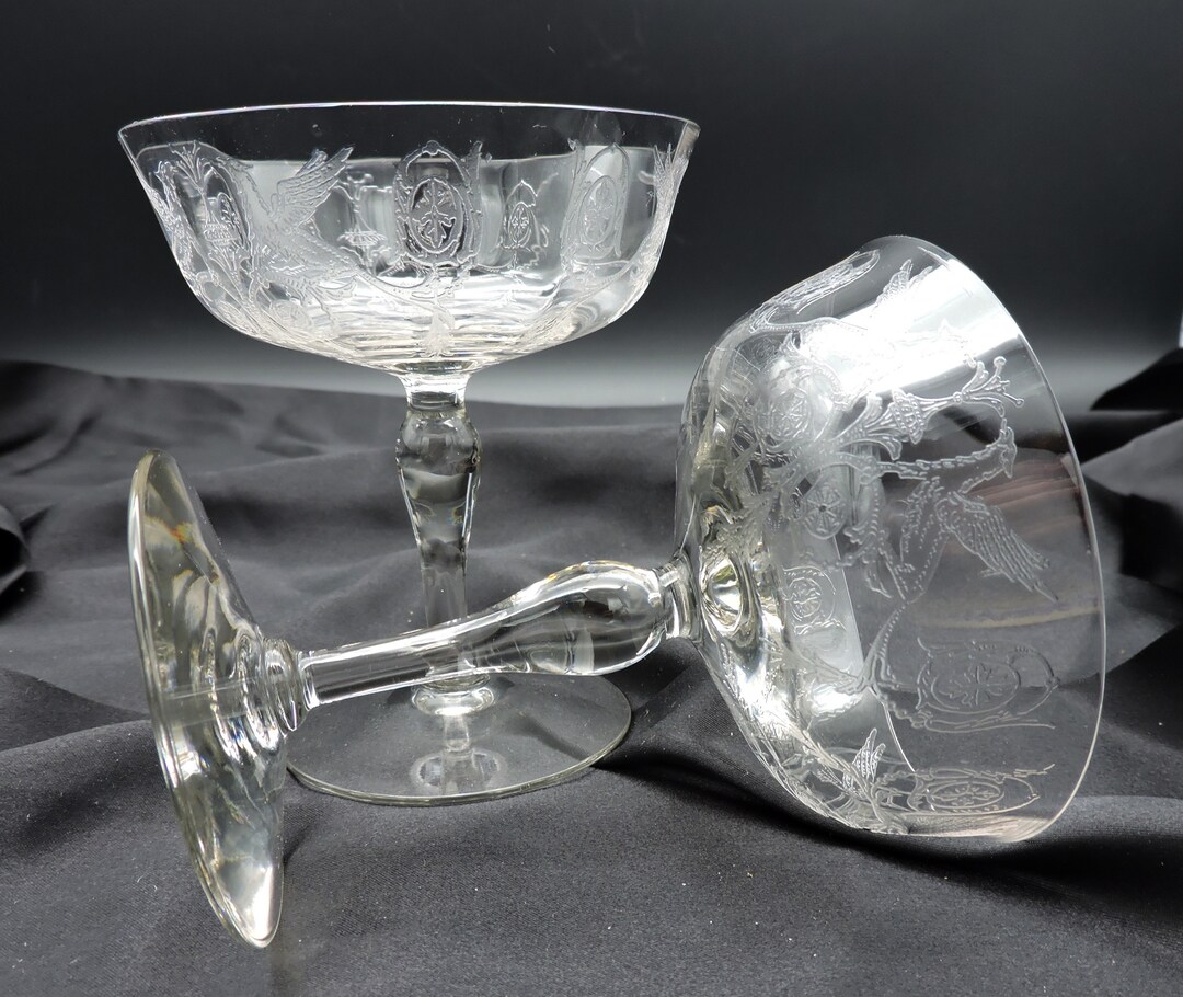 Set of 2- Vintage Harding Clear Stem #780 Low Sherbet Etch #401 With ...