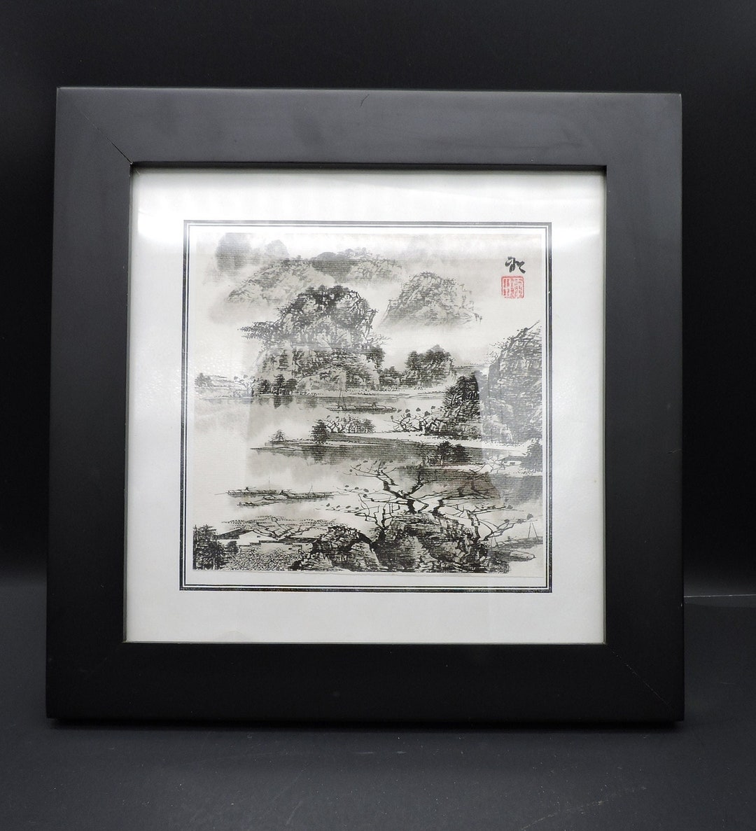 Original Signed Asian Ink/watercolor Landscape on Rice Paper Framed ...