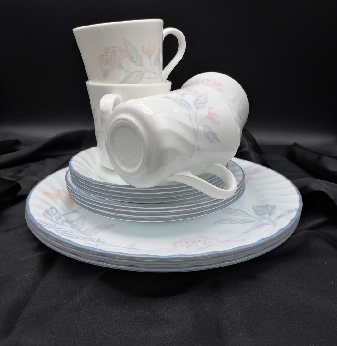 15 Piece Set of Corelle Pink Trio Swirl by Corning - Etsy