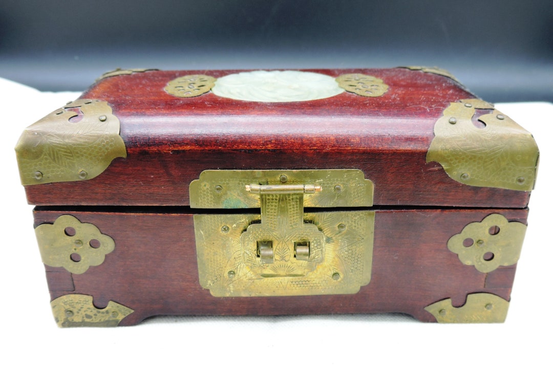 Vintage Shanghai China Asian Cherry Wood Musical Trinket Box With Brass ...