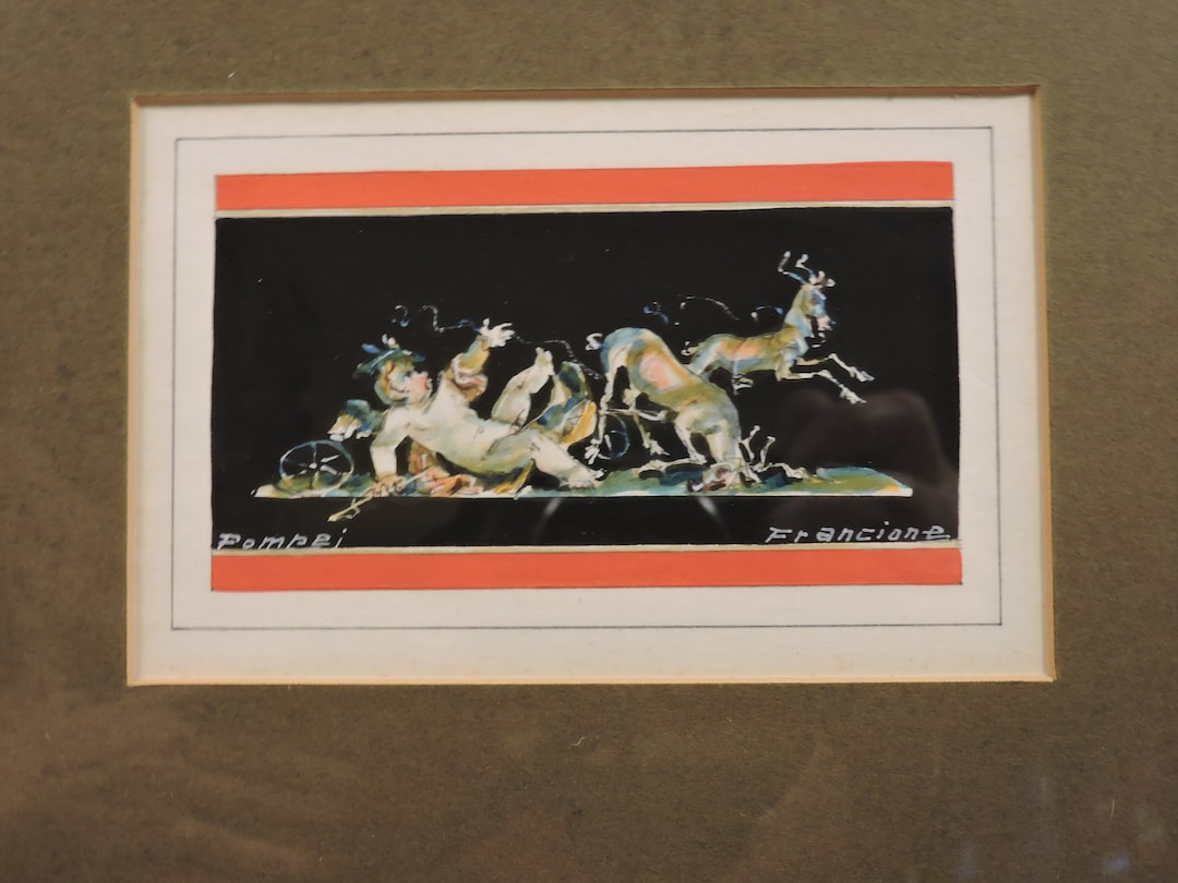 19th Century Original Italian Art Gouache Painting Signed "francione ...