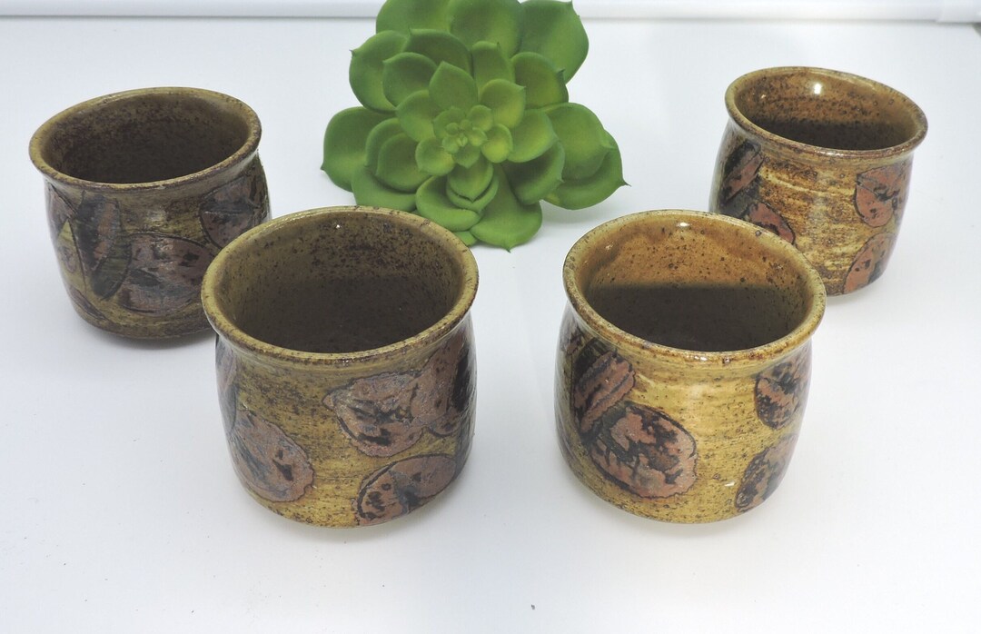 Set of 4 OMC Japanese Stoneware Saki/tea Cups With Hand Painted Designs ...
