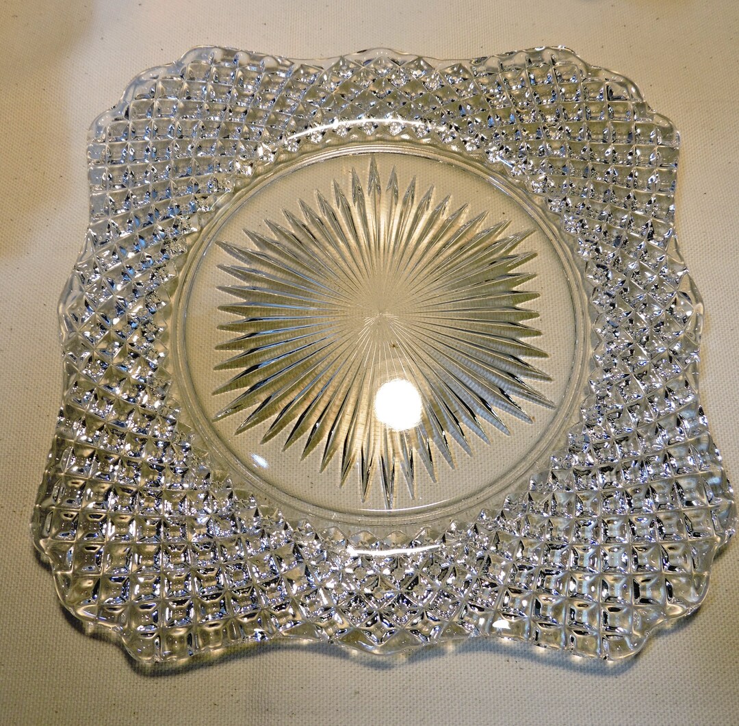 7-westmoreland Glass Diamond Cut Pattern Clear 7" Square Shaped Plates ...