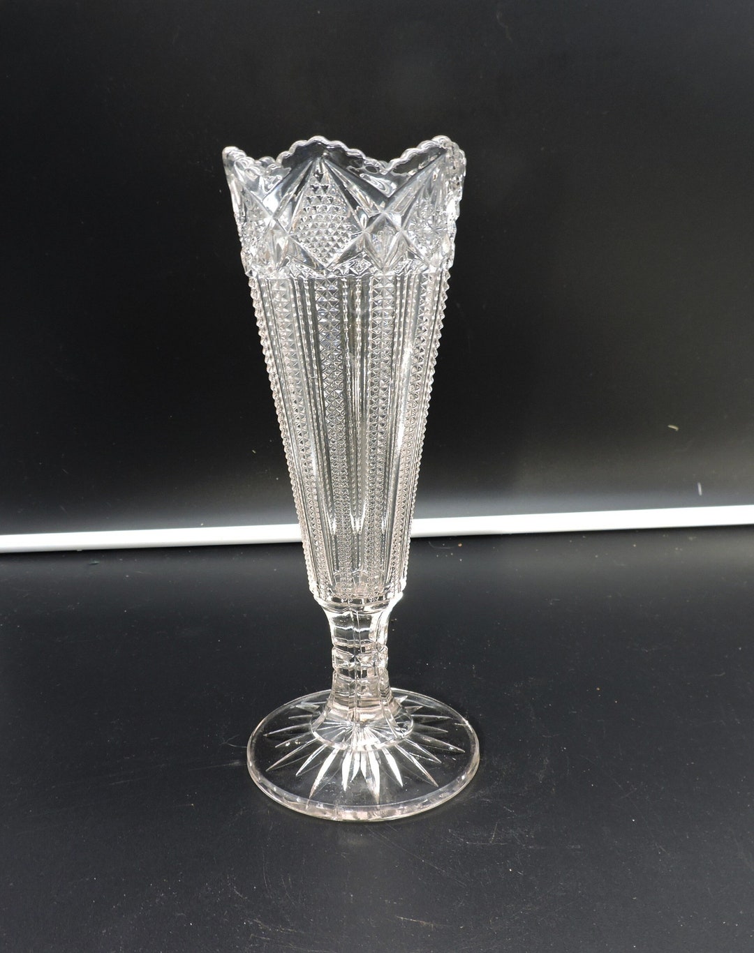 EAPG Zipper Pattern Clear Glass Footed Trumpet Vase 9.25"h - Etsy
