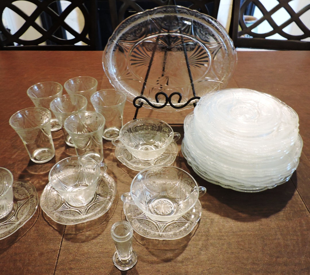Hazel Atlas Royal Lace Clear Pressed Depression Glass Dinnerware ...