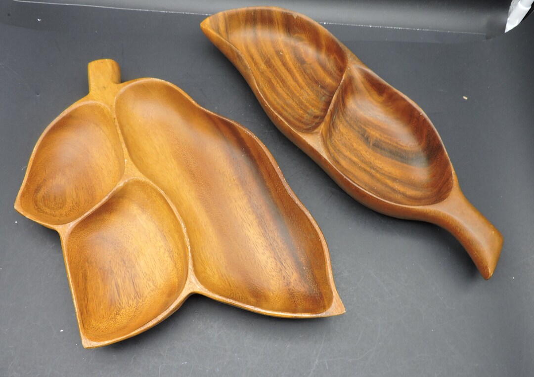 Genuine Leilani Monkey-pod Leaf Design Wood Sectioned Serving Trays ...