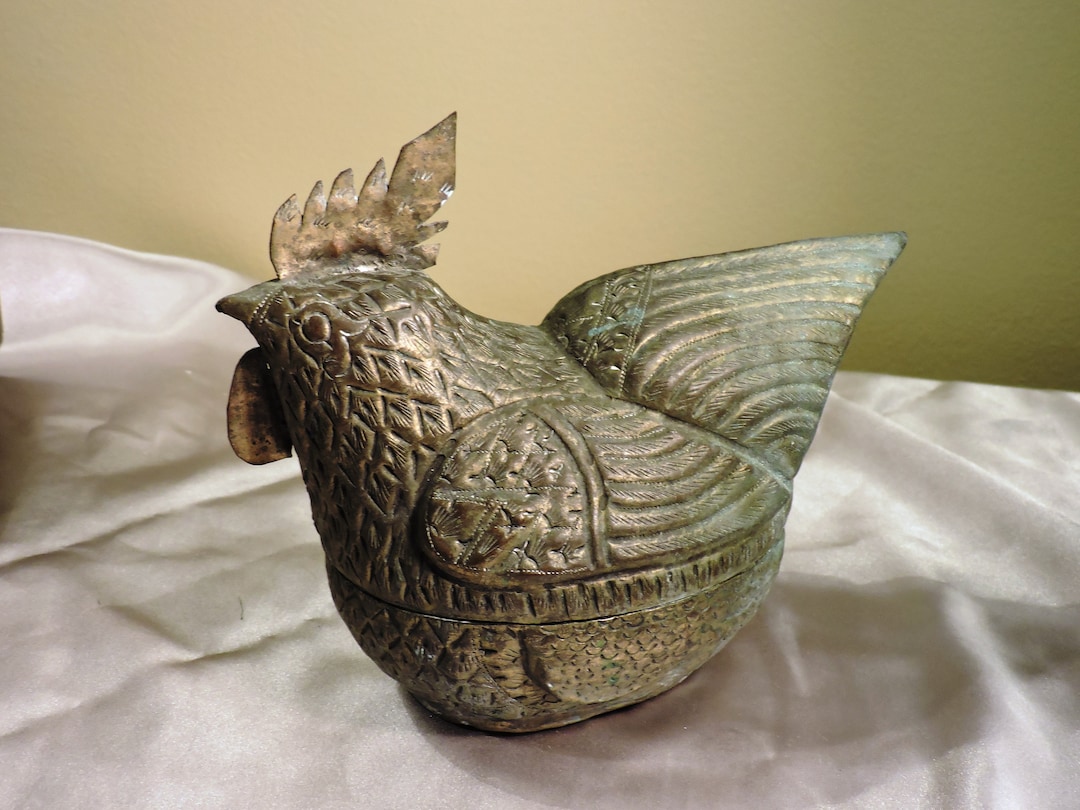 Cambodian Silver Betel Nut Box 1920s Hand Tooled Large Hen Rooster ...