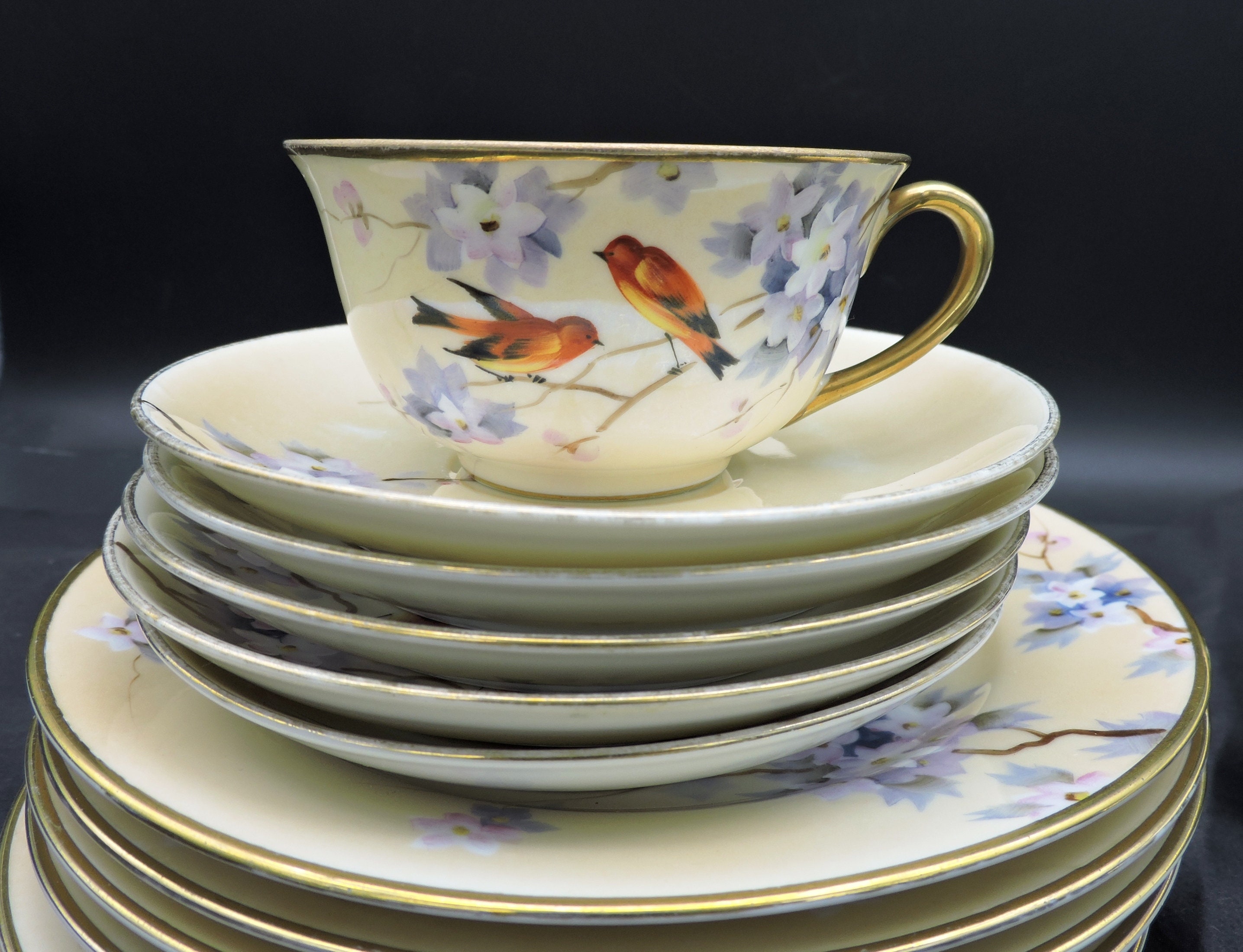 Gorgeous Noritake Morimura Green Stamp Japanese 13 Piece China Set ...