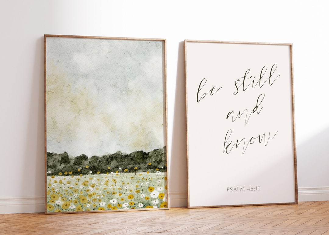 2er Set Vintage christliche Wandkunst, Be Still and Know Print, Psalm 46:10, Bibelvers ...