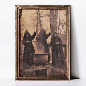 Primitive Witch Coven Halloween Decor - Distressed Antique Photo Creepy ...