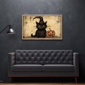 Halloween Printable Art - Digital Download Print Cute Black Witch Cat ...
