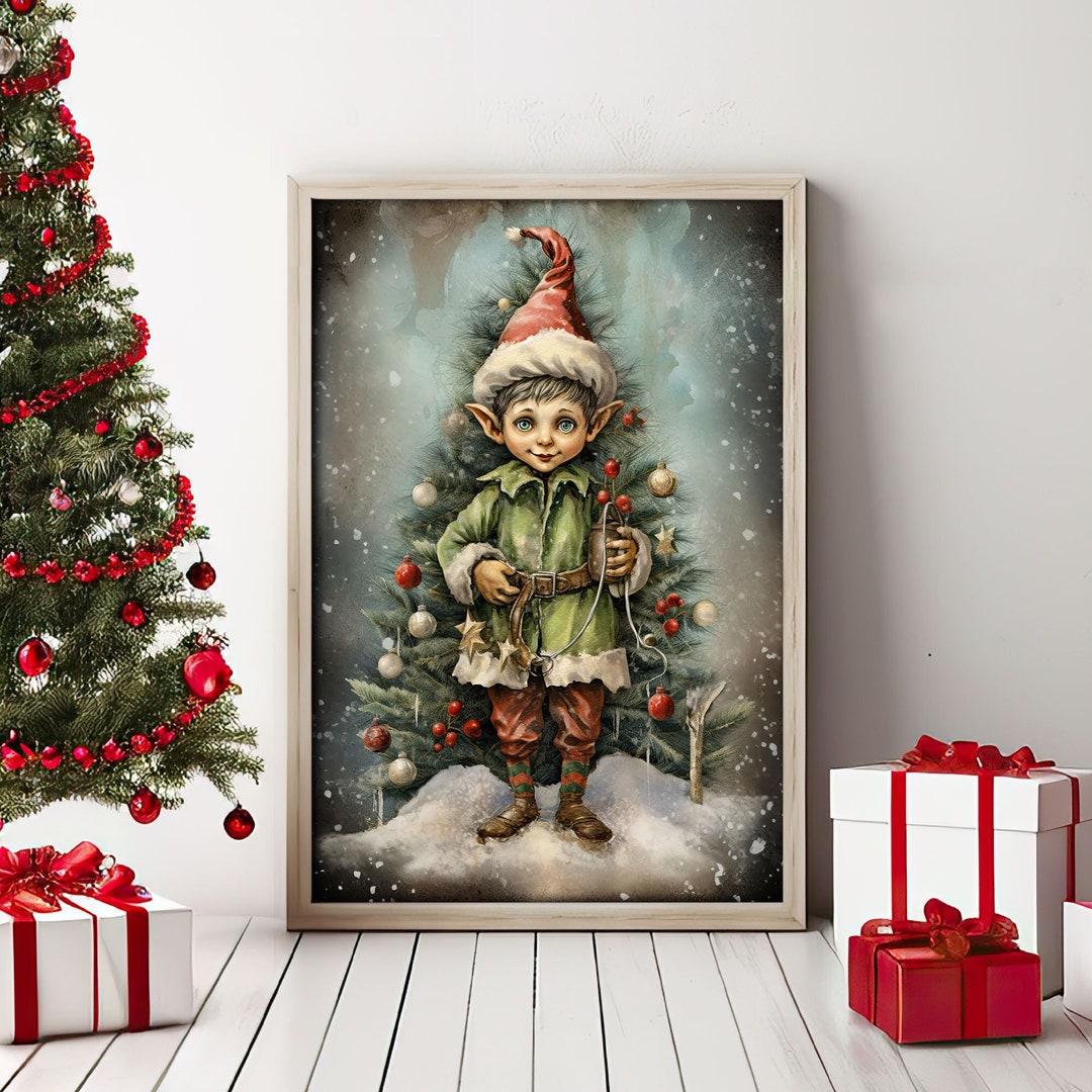 Christmas Elf Holiday Decor Printable Poster - Digital Download Art ...