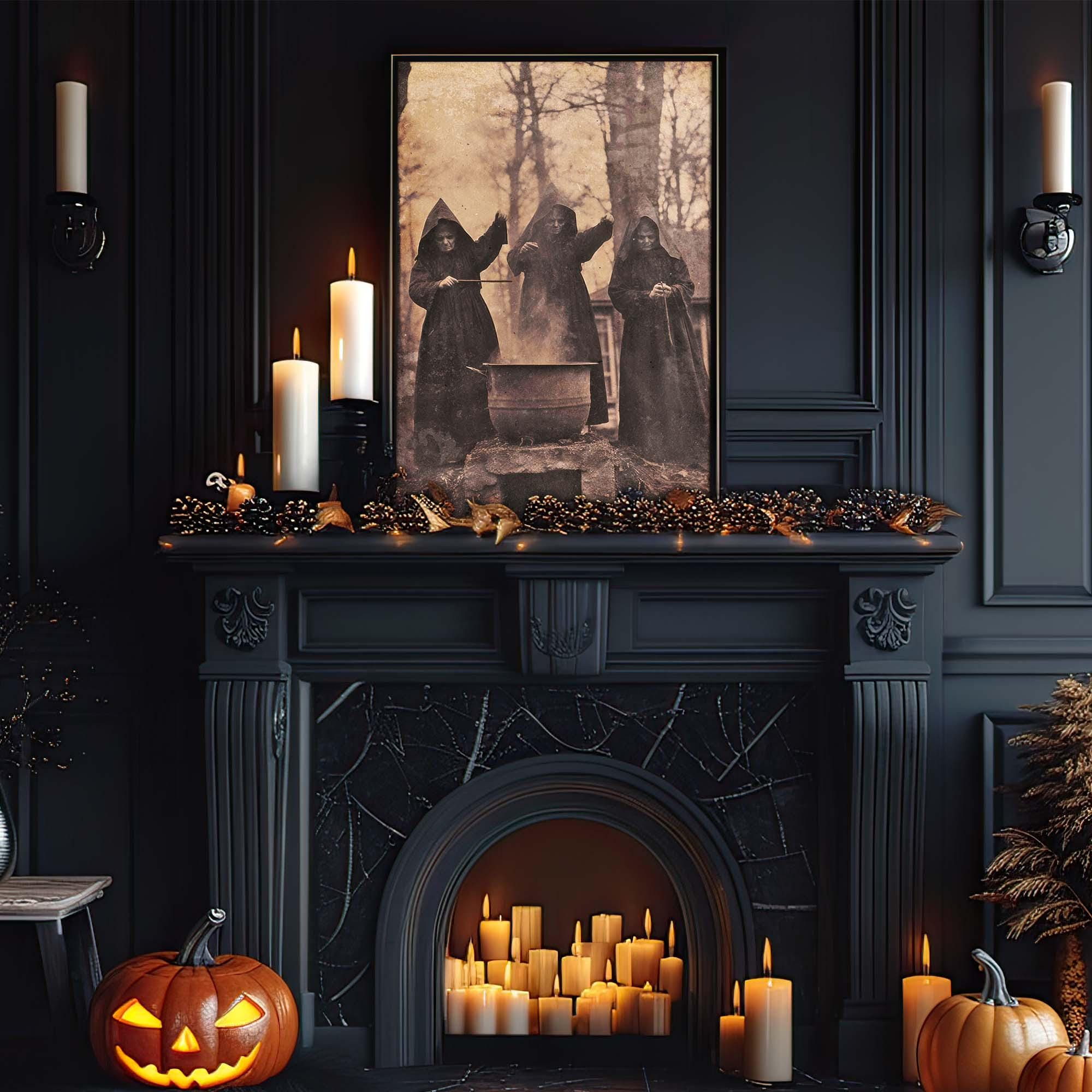Primitive Witch Coven Halloween Decor - Distressed Antique Photo Creepy ...