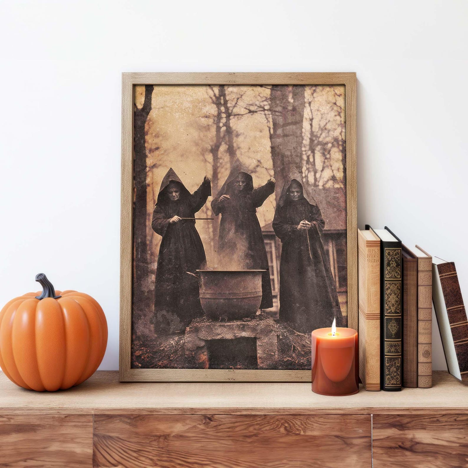 Primitive Witch Coven Halloween Decor - Distressed Antique Photo Creepy ...