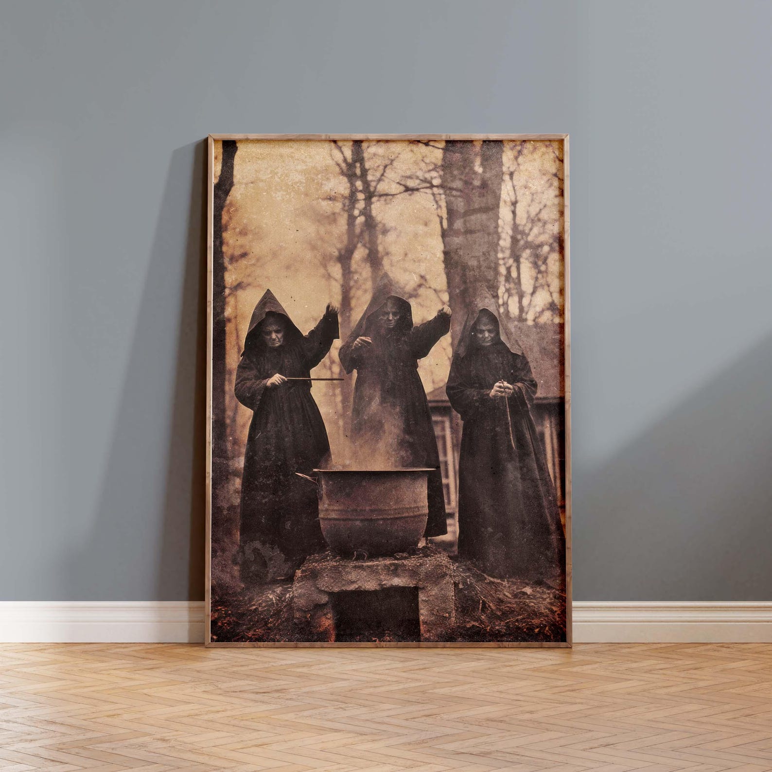 Primitive Witch Coven Halloween Decor - Distressed Antique Photo Creepy ...
