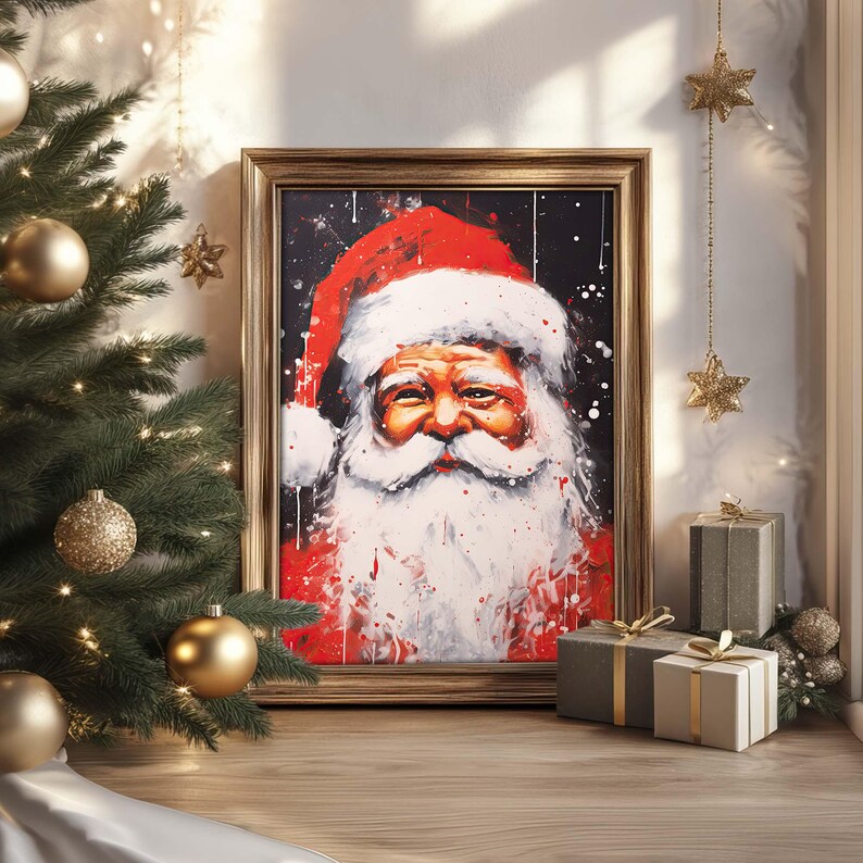 Santa Art Print Christmas Decor - Printable Digital Download Art Print ...