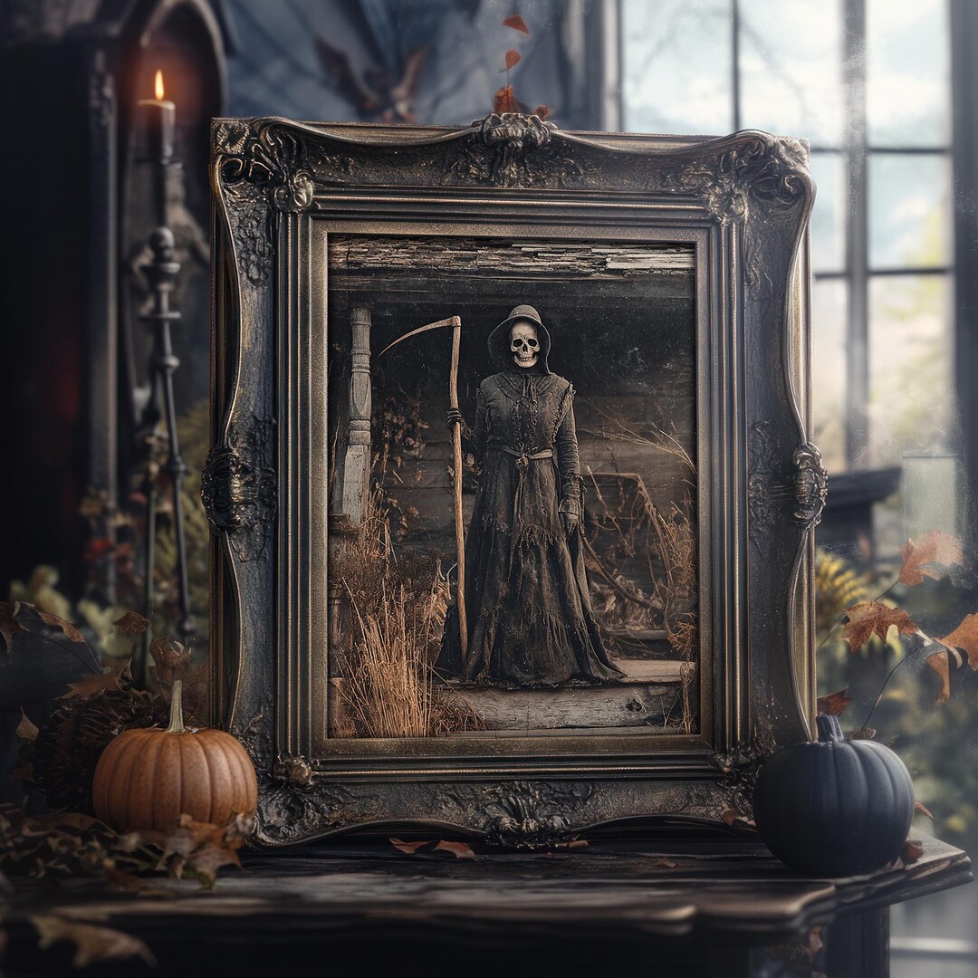 Vintage Primitive Grim Reaper Decor - Antique Photograph Creepy Death ...
