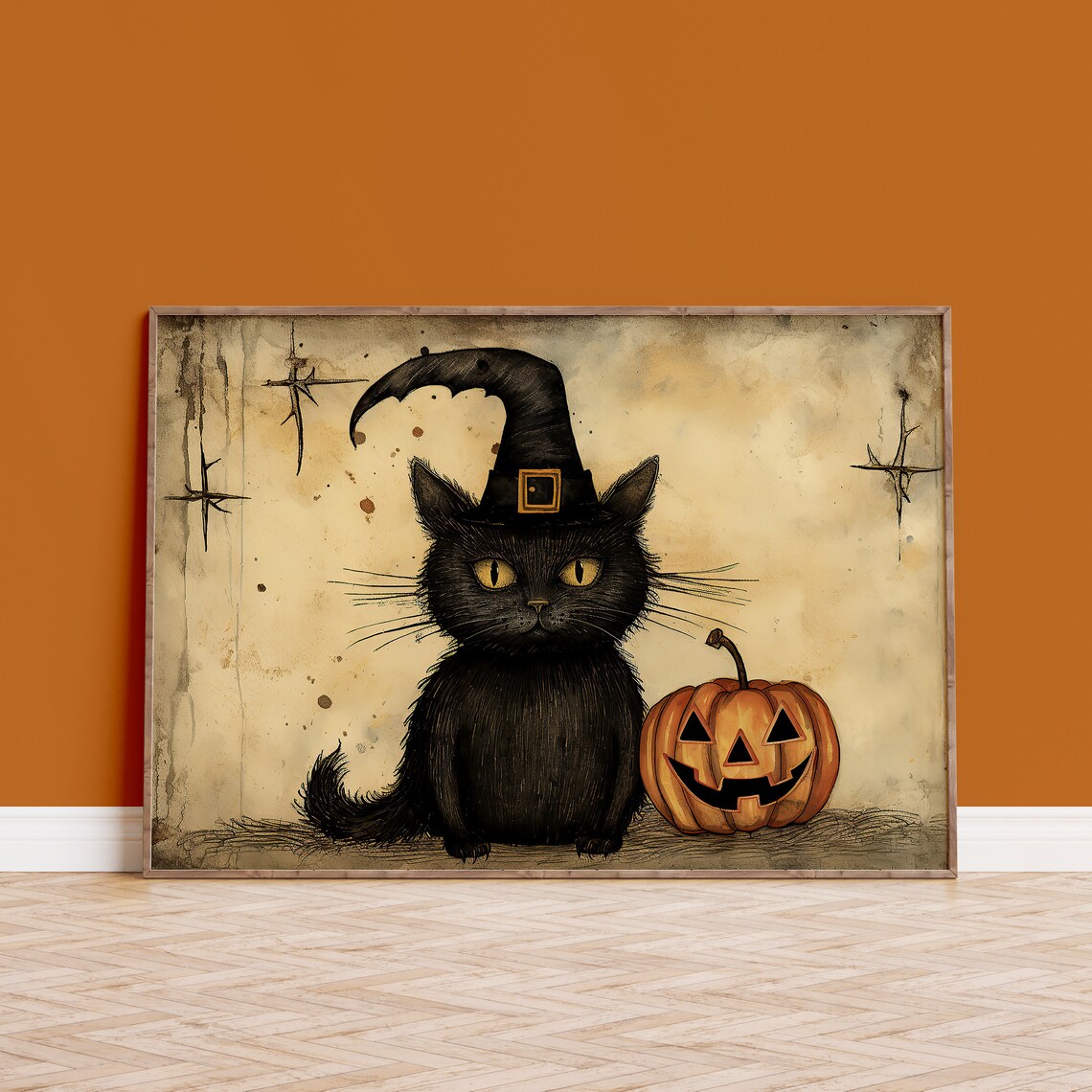 Halloween Printable Art - Digital Download Print Cute Black Witch Cat ...