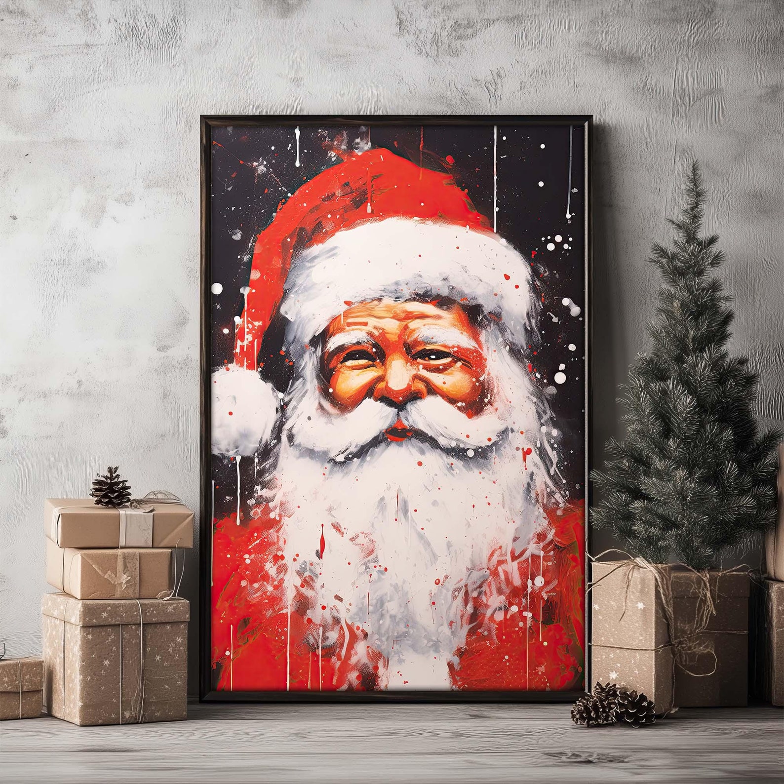 Santa Art Print Christmas Decor - Printable Digital Download Art Print ...
