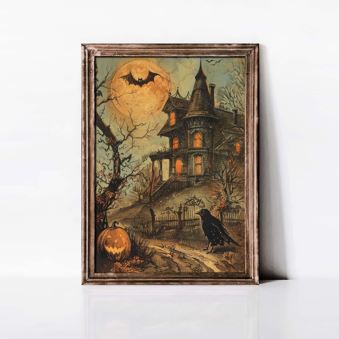 Primitive Halloween Decor - Vintage Retro Rustic Haunted House With ...