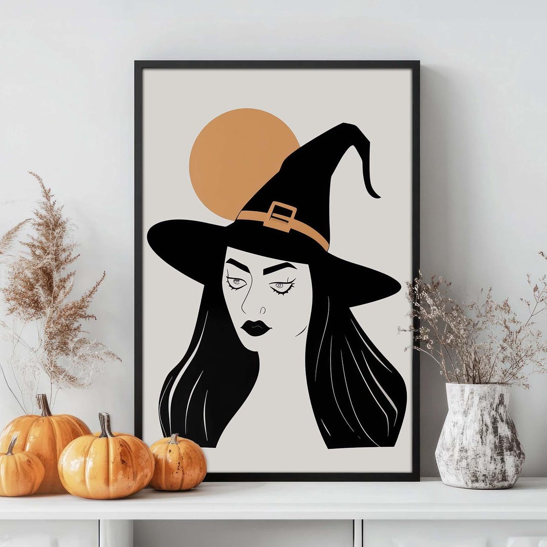 Minimalist Halloween Decor - Mid Century Modern Abstract Mod Witch Wall ...