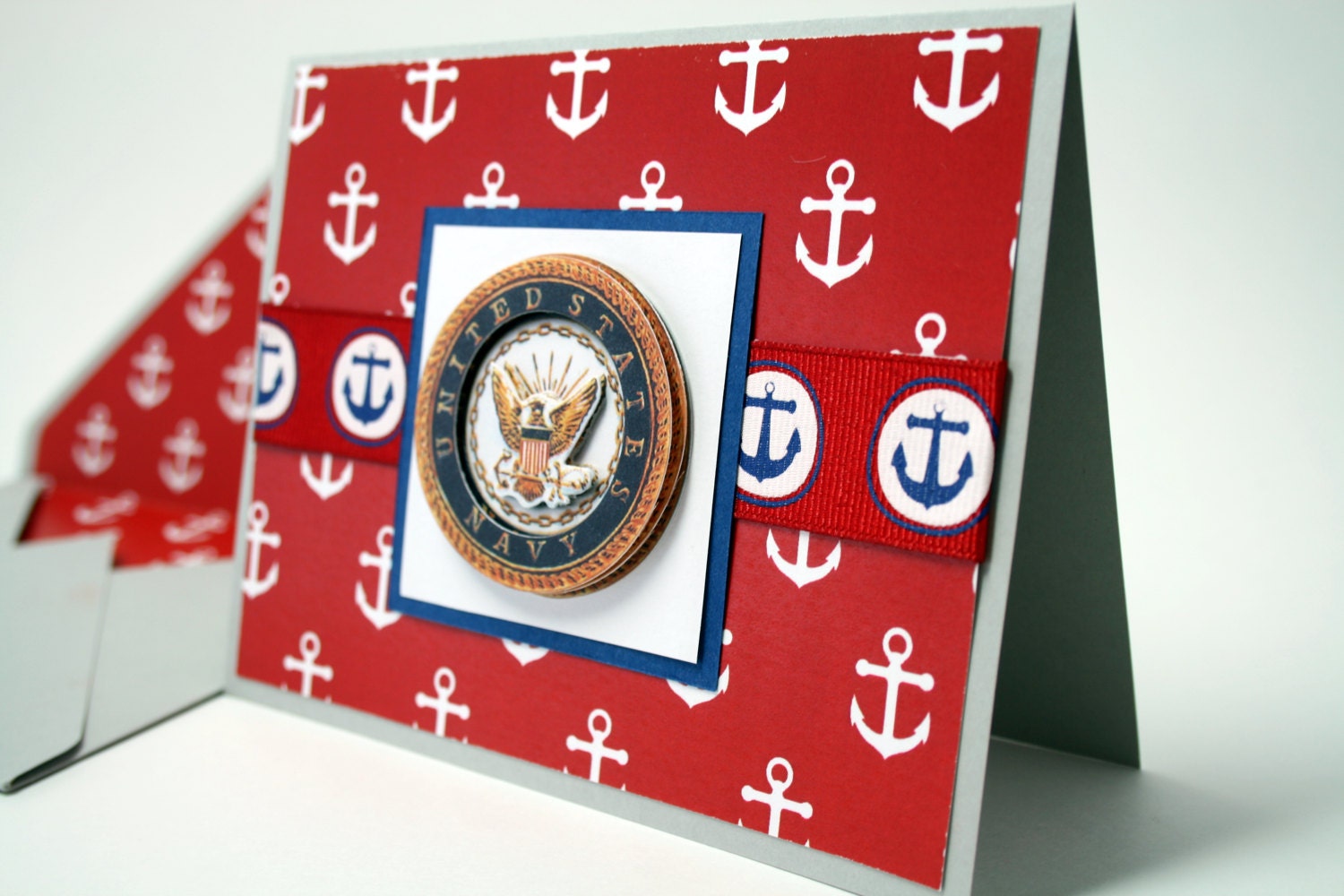 UNITED STATES NAVY Red Blank Card with Anchors and Ribbon | Etsy