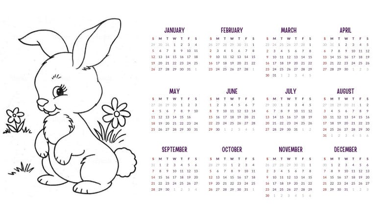 Paintable and Printable 2025 New Year Printable Calendar for Kids Room ...