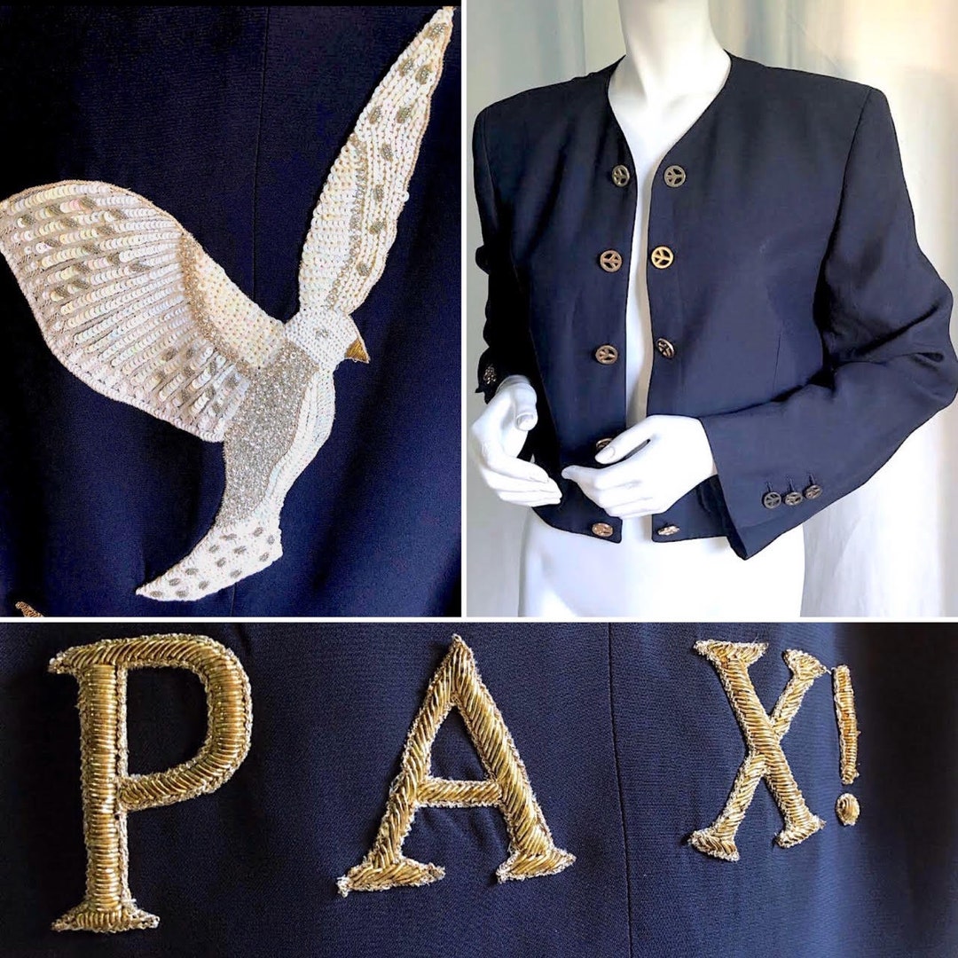 90s MOSCHINO COUTURE, Holiday Jacket, Sparkle Sequins Peace Dove ...