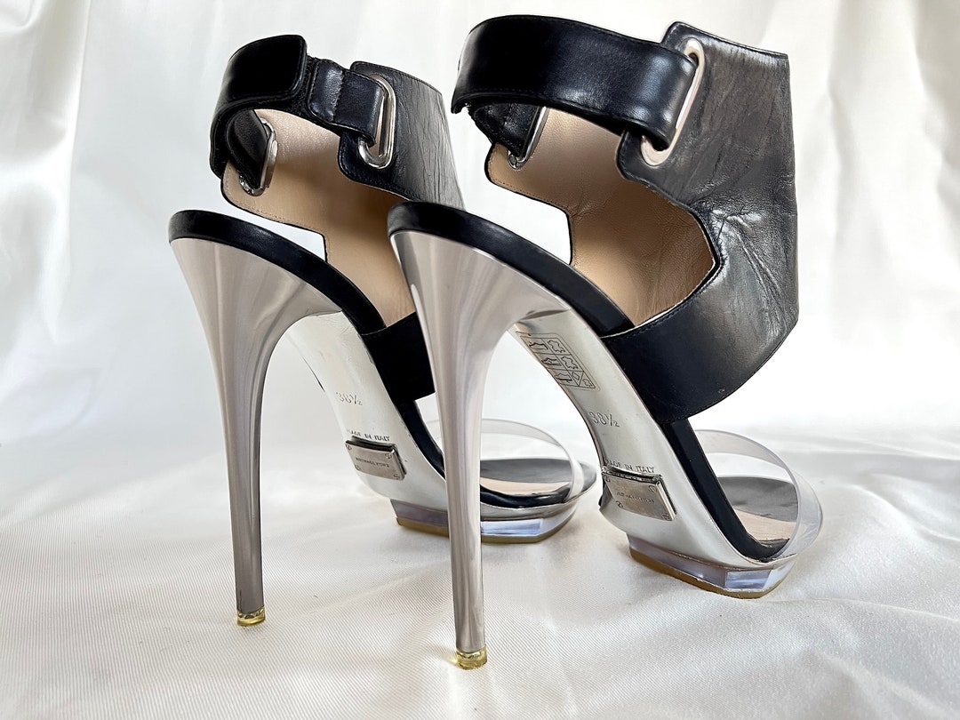 Y2K SILVER LEATHER Platform Stilettos, Clear Jelly Sandals, Mob Wife ...