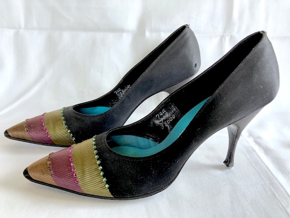 1960s DIOR New Look, 60s Kitten Heels, Vintage Satin … - Gem