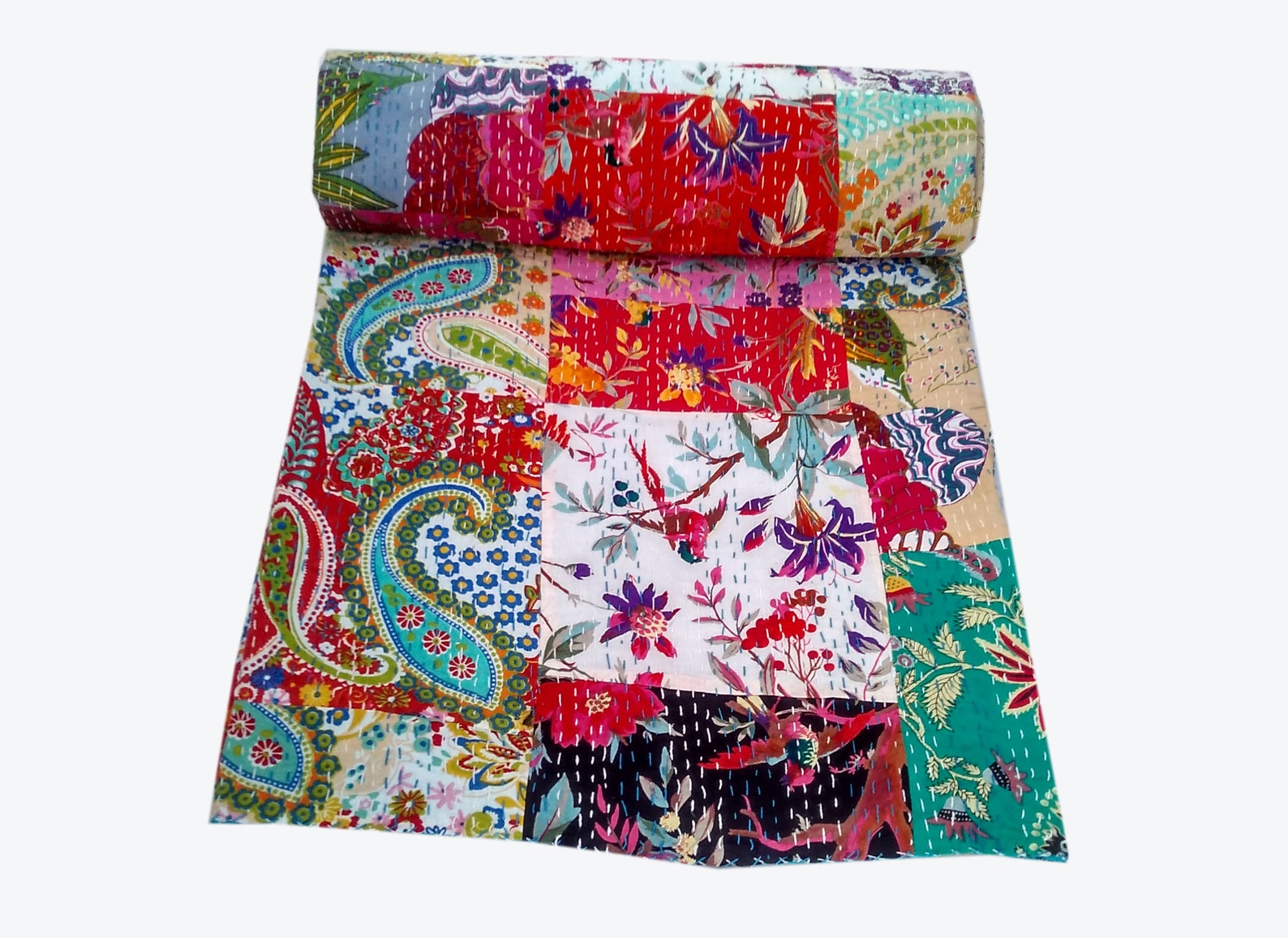 Traditional Patchwork Style Unique Kantha Quilt Handmade Hand - Etsy