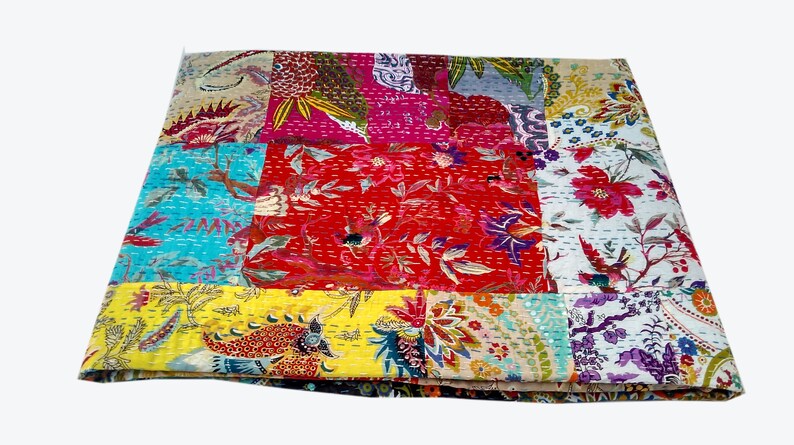 Traditional Patchwork Style Unique Kantha Quilt Handmade Hand - Etsy