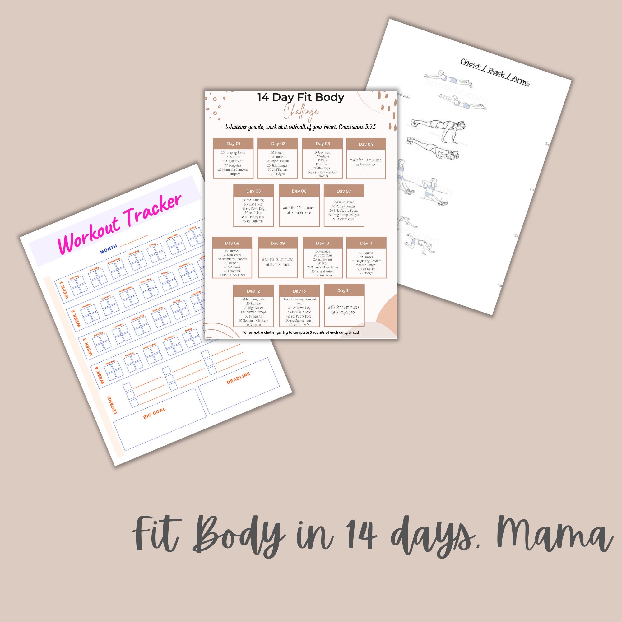 14 Day Fitness Challenge/fit Body Challenge/workout Challenge/fitness ...