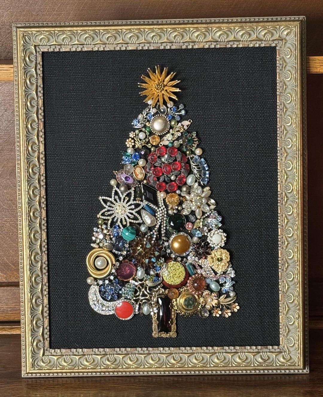 Large Stunning Framed Vintage Jewelry Collage Christmas Tree Handmade ...