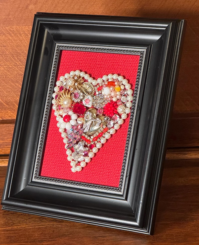 Unique and Elegant Framed Vintage Jewelry Heart Valentine Collage ...