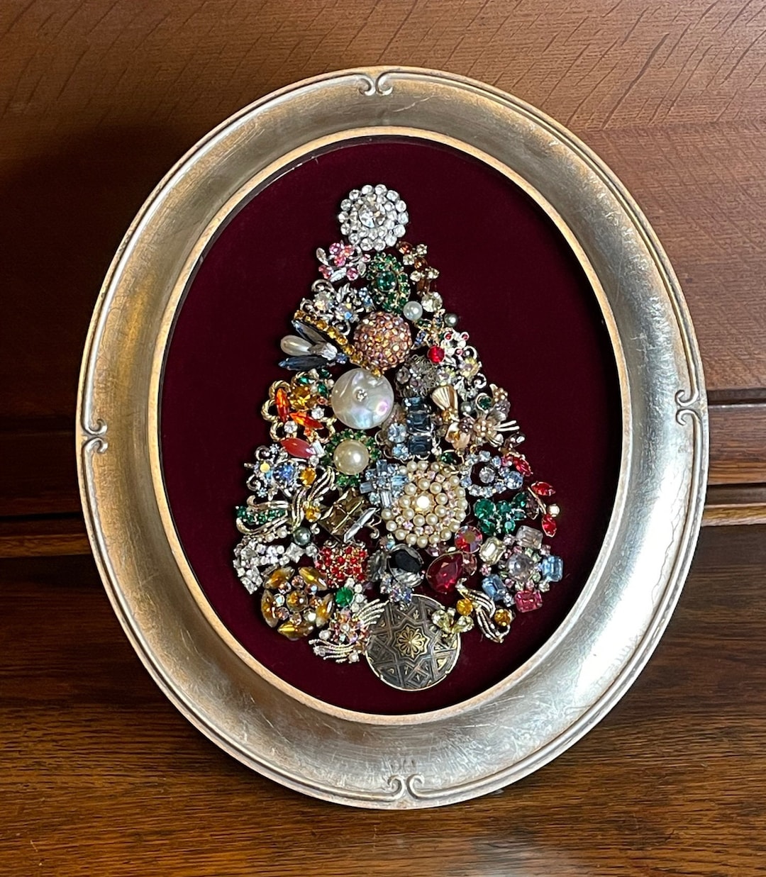 Beautiful Sparkling Framed Vintage Jewelry Collage Christmas Tree ...