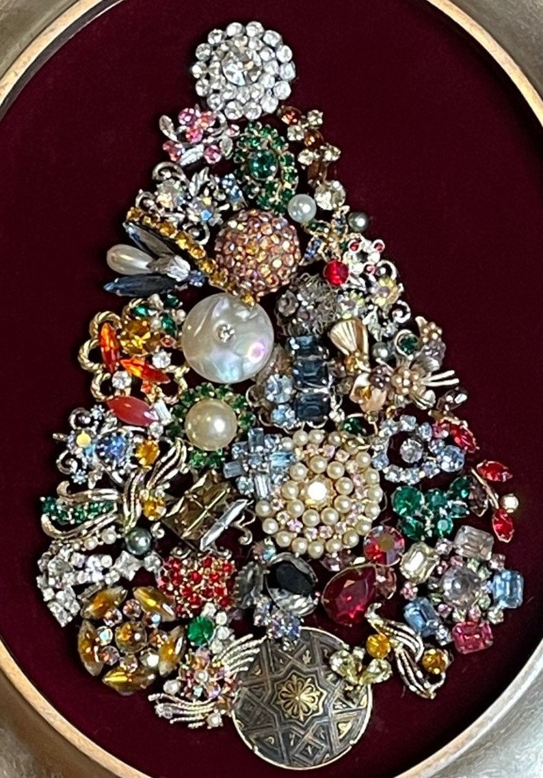 Beautiful Sparkling Framed Vintage Jewelry Collage Christmas Tree ...